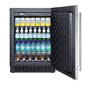 Summit SPR627OS Outdoor Built-In Undercounter All-Refrigerator with Glass Shelves and Lock, 24", Stainless Steel/Black