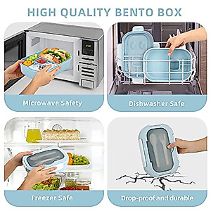Bento Box for Kids,1.3L Bento Box Adult Lunch Box,Lunch Box Container for Kid/Adults/Toddler,Bento Boxes with 4 Compartment&Utensiles,Leak Proof,Microwave/Dishwasher/Freezer Safe(Light Blue)