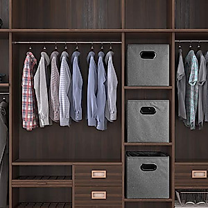YOOFAN 11x11x11 Foldable Storage Bins -Storage Cube Boxes with Metal Handles for Closet Shelves Cube Organizer, Grey, Set of 3