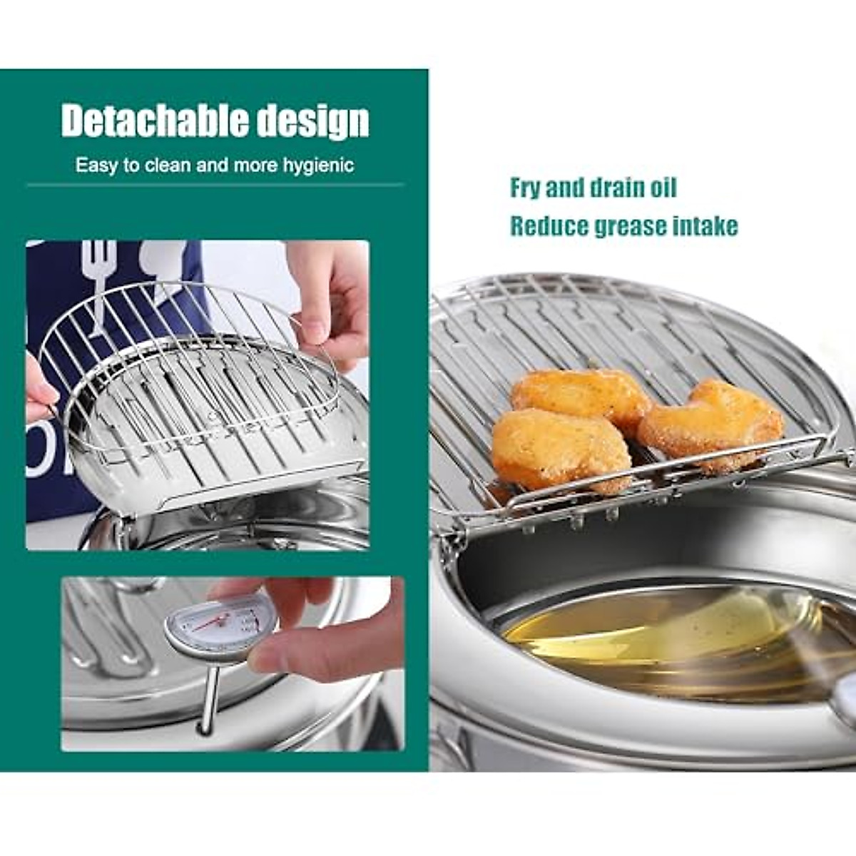 Japanese Deep Fryer Pot, Detachable Multifunctional 28cm Japanese Tempura Deep Fryer Pot 201 Stainless Steel for French Fries