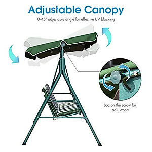 Tangkula 2-Person Patio Swing, Outdoor Yard Swing with Canopy & Cushion, Weather Resistant Steel Lounge Swing Chair for Porch, Backyard, Garden, Balcony (Green)