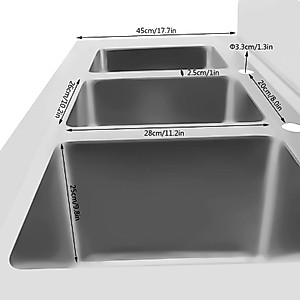 Florchest Standing Three Bowl Kitchen Sink Set, 3 Compartment Commercial Kitchen Sink Stainless Steel/Garage Prep & Utility Sink for Restaurants Kitchen, Laundry Room,Outdoor