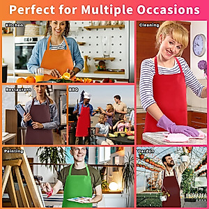 HOPMORED 8 Pack Plain Bib Aprons Bulk,Mixed Color Apron with 2 Front Pockets,Washable Blank Aprons for Kitchen Cooking Crafting BBQ Painting Drawing,8 Colors