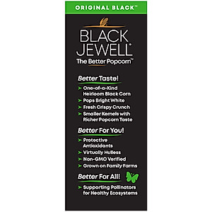 Black Jewell Gourmet Popcorn Kernels, Original Black - Better Tasting, No Sodium Hulless Black Heirloom Microwave Popcorn Kernels (28.35oz, Pack of 3)