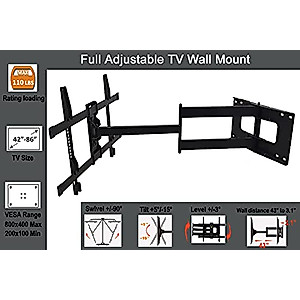 FORGING MOUNT Long Arm TV Mount, Full Motion Wall Mount Bracket with 43 inch Extension Articulating Arm TV Wall Mount, Fits 42 to 86 Inch Flat/Curve TVs, Holds up to 110 lbs,VESA 800x400mm Compatible
