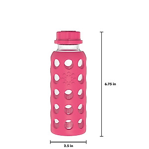 Lifefactory 9-Ounce BPA-Free Glass Water Bottle with Flat Cap and Silicone Sleeve, Raspberry