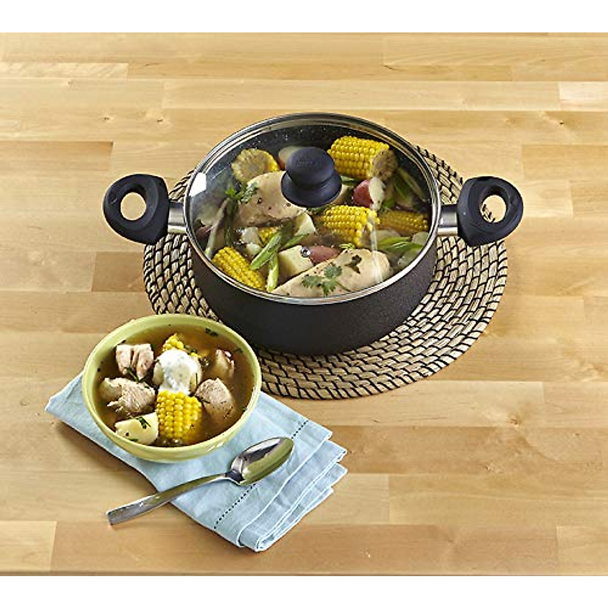 Imusa Nonstick Stock Pot with Glass Lid 4.8-Quart Cookware, Black