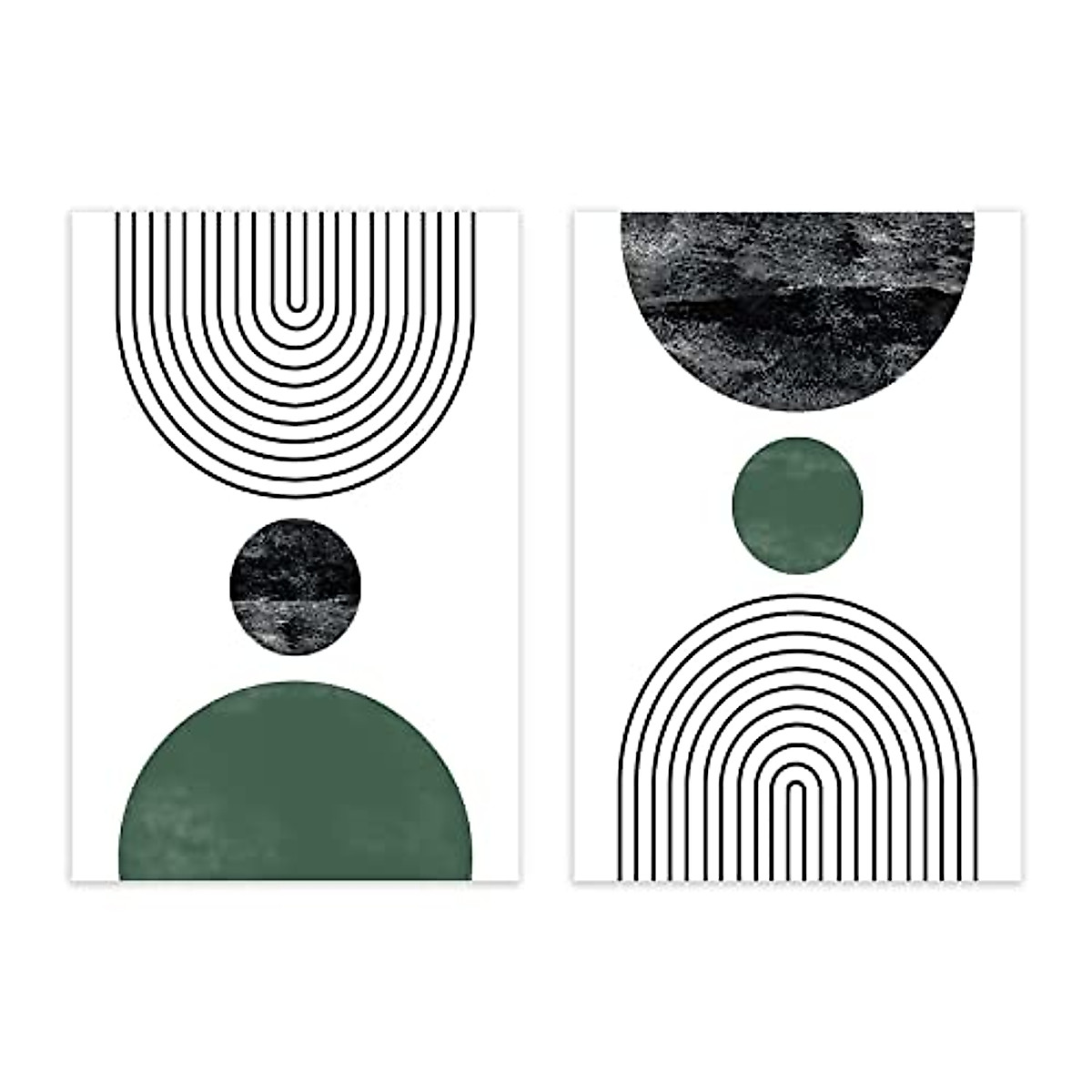 Mid Century Modern Wall Art Boho Abstract Painting Green Geometric Print Minimalist Boho Pictures Olive Green Poster Geometric Abstract Painting Black Line Boho Wall Art for Bedroom 16x24inx2 No Frame