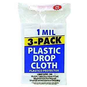 Rocky Mountain Goods 1 Mil Clear Plastic Drop Cloth - 9 ft x 12 ft (3 Pack) - or Painting, Cover Furniture, Walls, Doors - Tear Resistant - Painters Recommended Grade - Indoor/Outdoor - USA
