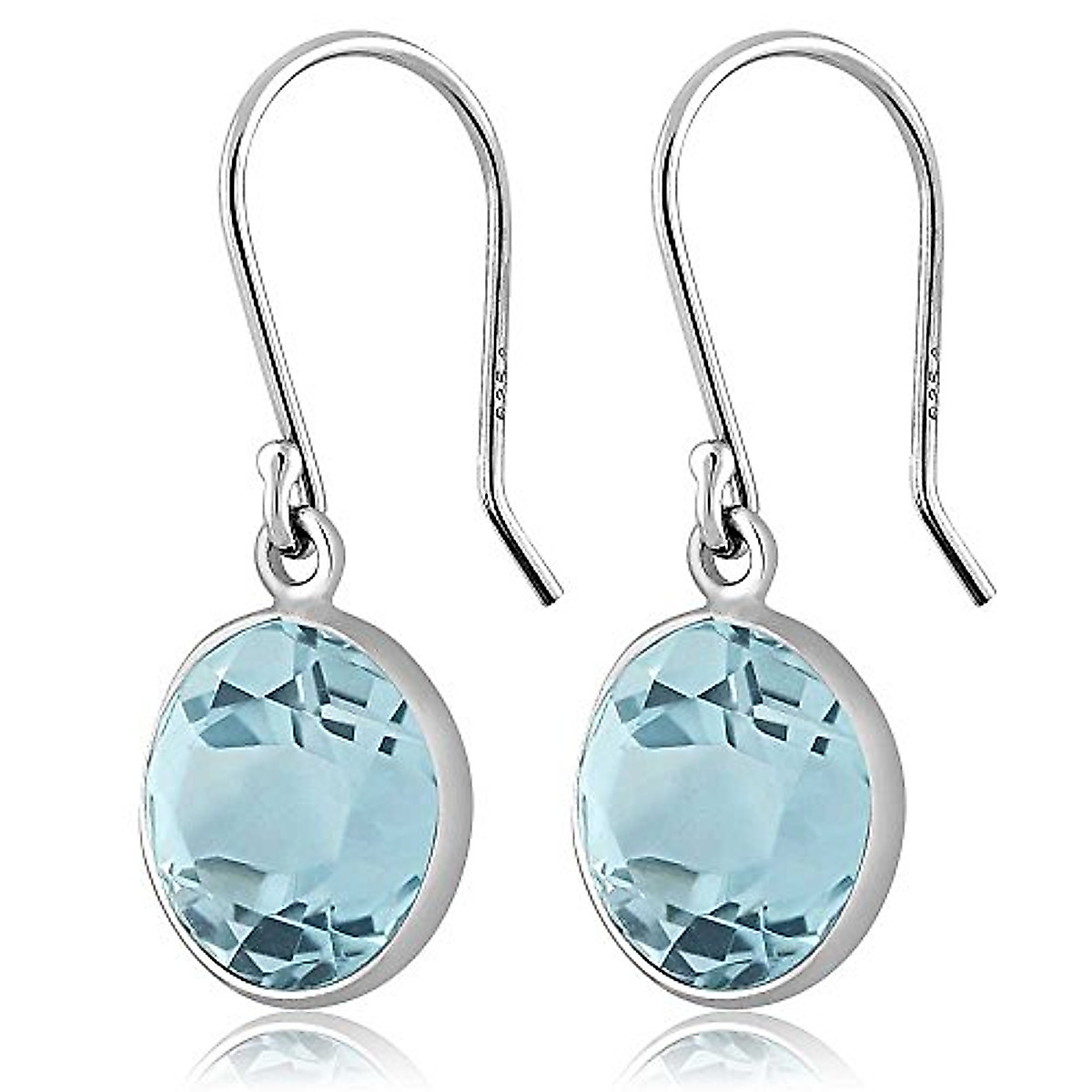 Gem Stone King 925 Sterling Silver Blue Topaz Dangle Earrings For Women (6.50 Cttw, Gemstone Birthstone, Round 9MM)