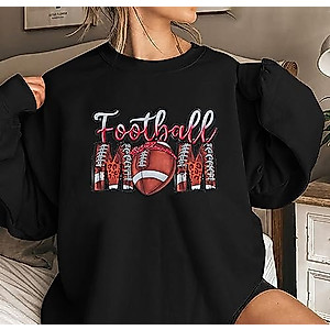 ALLTB Football Mom Sweatshirts for Women Football Graphic Print Pullover Sports Casual Crewneck Long Sleeve Shirt Black