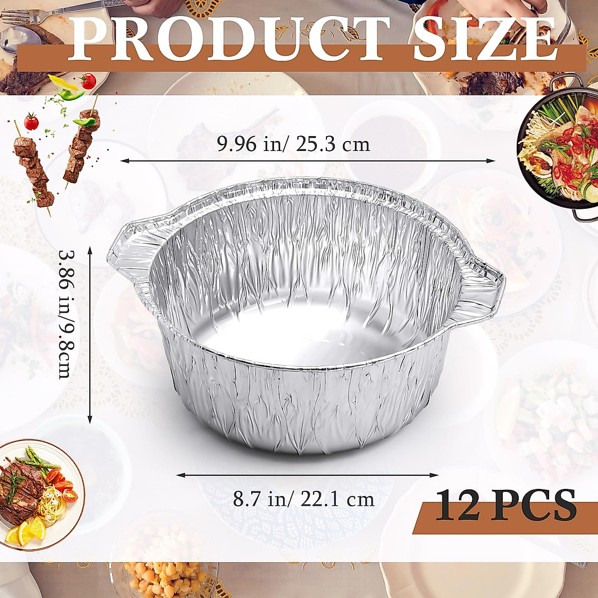 Ziliny 12 Pcs Disposable Aluminum Pot with Lid Round Foil Pans Disposable Cookware Food Container for Vacation Trips Camping Baking Heating Cooking (74.4 oz)