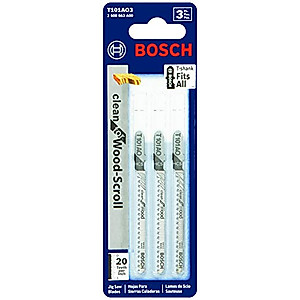 BOSCH T101AO3 3-Piece 3-1/4 In. 20 TPI Clean for Wood T-Shank Jig Saw Blades