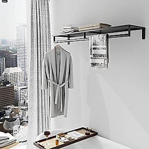 Audmore Wall Mounted Clothes Rack with Top Shelf, 46.5'' Industrial Clothing Rack Heavy Duty, Metal Shelf with Hanging Rod, Garment Rack Laundry Room Shelves, Space Saving