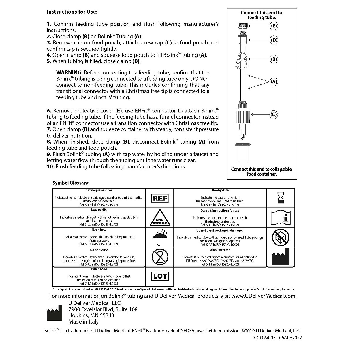 Bolink Small Cap Enfit Tube Feeding 10-Pack - Connects Puree Food Pouches with a spout to Feeding Tubes. Tube Feeding Supplies with Enfit.
