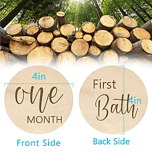 Baby Milestone Cards Wooden Monthly Cards and Infant First, Double Sided Engraved Photo Prop Discs,Gift Set for Baby Shower and Newborn,Come with Velvet Gift Bag (Round style2)