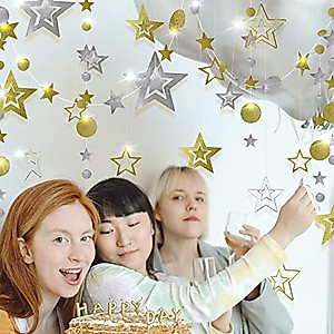 Glitter Circle Dot Garland Star Cutouts Decoration Ceiling Decorations Hanging Streamer Backdrop Banner for for Bulletin Board Classroom Wall Party Decoration Supply (Gold, Silver)