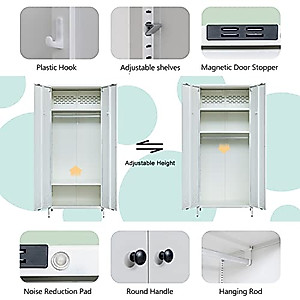 YEEZER Metal Wardrobe, Storage Cabinet with Hanging Rod，Armoire with Magnetic Door and 2 Freely Adjustable Shelves 74" H x 31.5" W x 20" D (White)