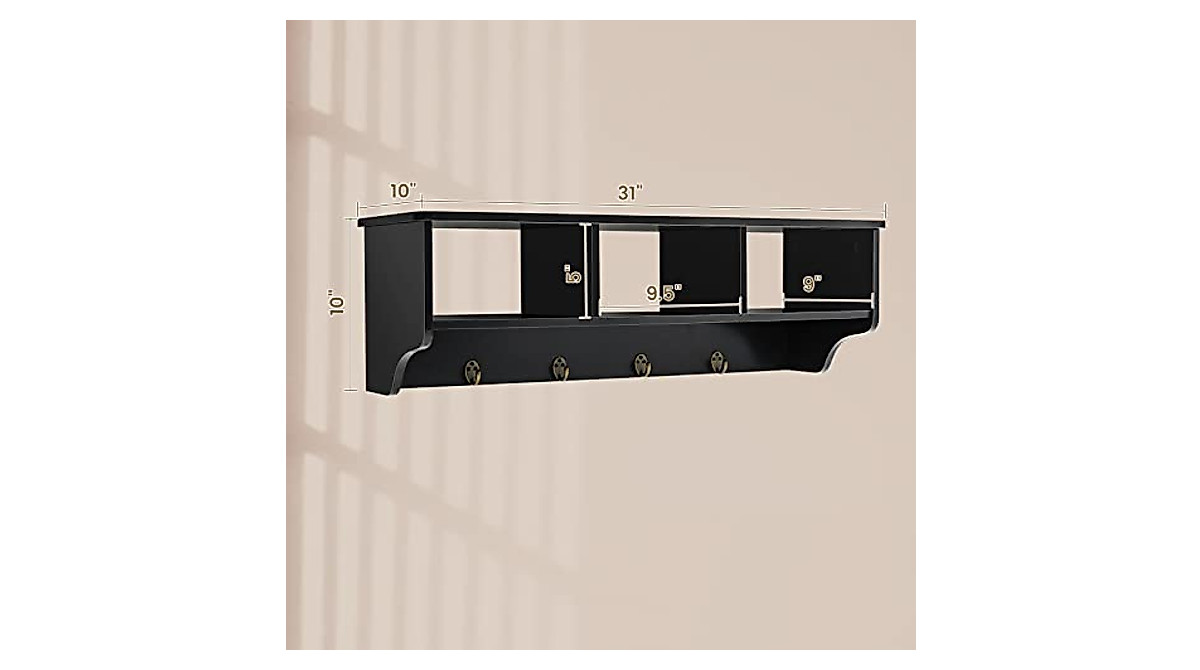 Giantex Hanging Shelf with Hooks Wall Mount Cubby Organizer with 4 Dual ...