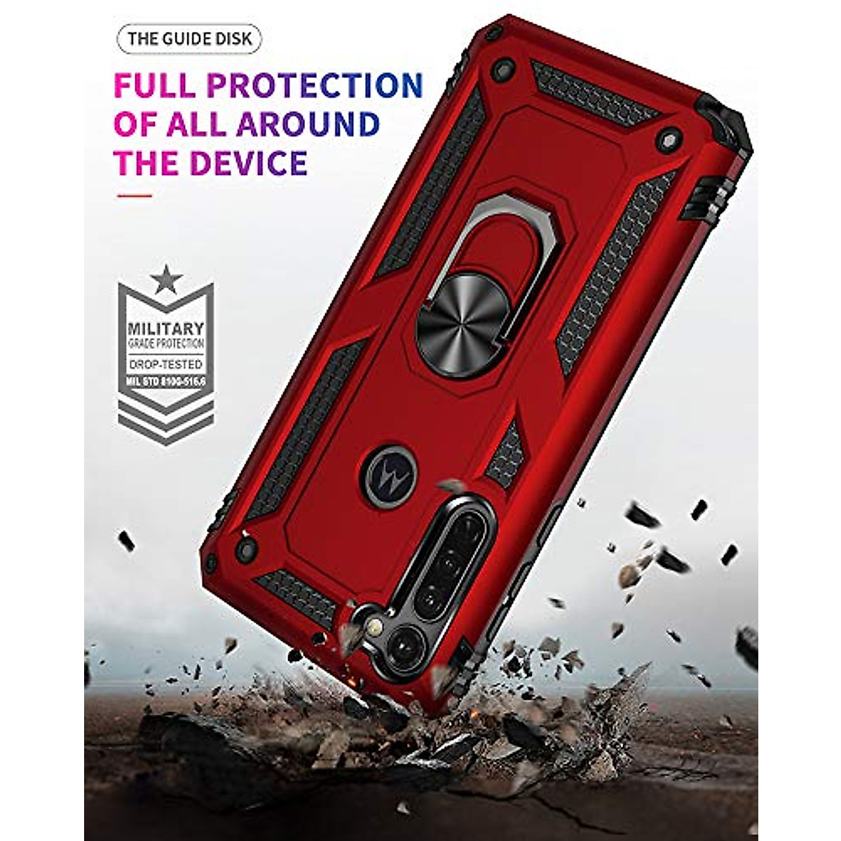 Leychan Compatible with Moto G Stylus 2020 case, Moto G Pro case, Military Grade Rugged Anti-Scratch Heavy Duty Shockproof 360°Rotating Ring Kickstand Case Cover Fit for Magnetic Car Mount (Navy)