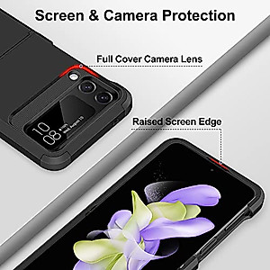 SAMONPOW for Samsung Galaxy Z Flip 4 Case, Z Flip 4 Case with Upgraded Hinge Protection Dual Layer Hard PC Soft TPU Bumper Full Body Shockproof Flip 4 Phone Case for Galaxy Z Flip 4 5G Case - Black
