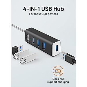 CableCreation 4-Port USB 3.0 Hub with 4.9ft Extension Cable - 5Gbps Data Rate for MacBook Pro, iMac, PC, Laptop, USB Flash Drives, Surface Pro, XPS - Aluminum Black, 1.5M