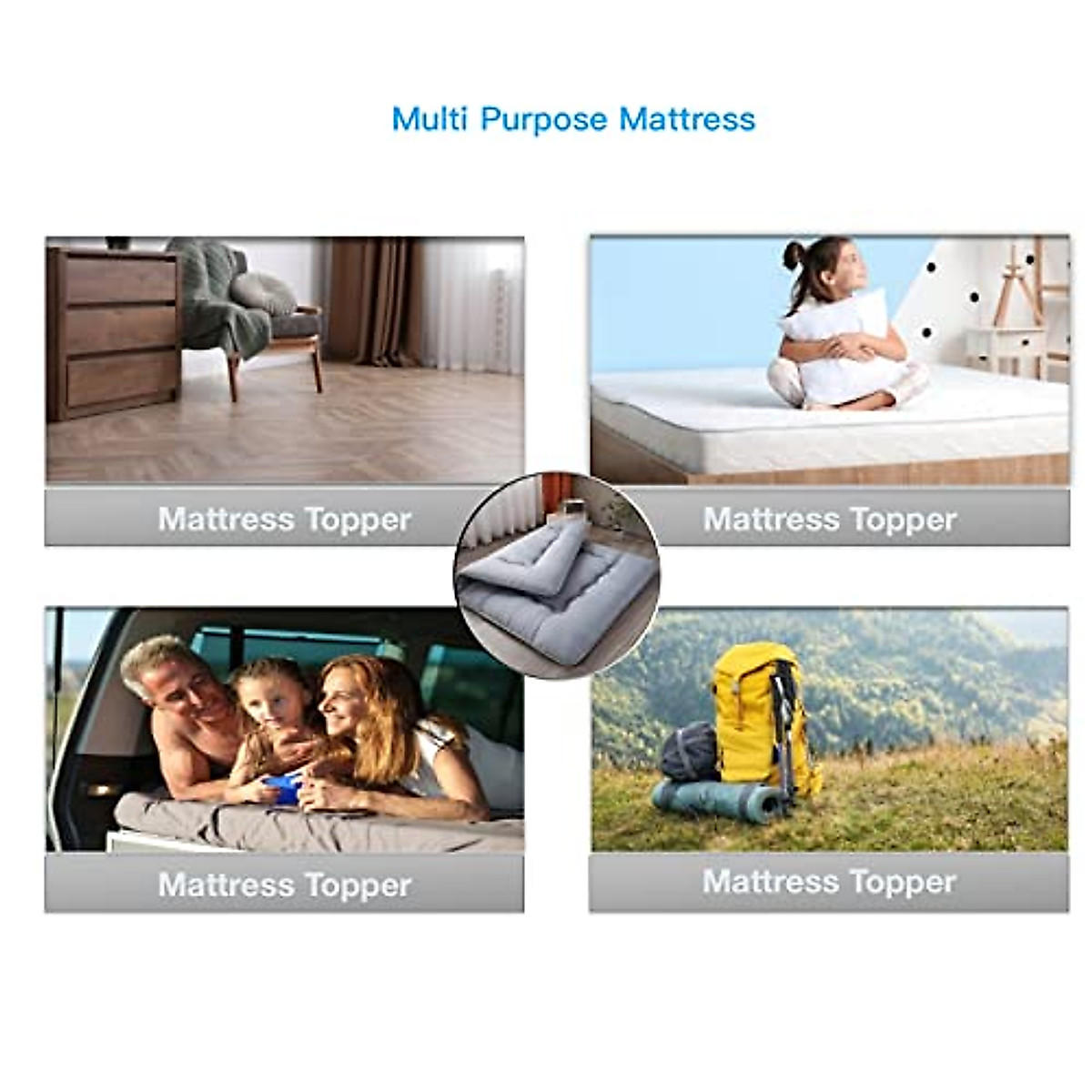 Heimorn Japanese Floor Mattress, Japanese Futon Mattress, Shikibuton Foldable & Portable Camping Mattress with Washable Cover, Gray Full-XL