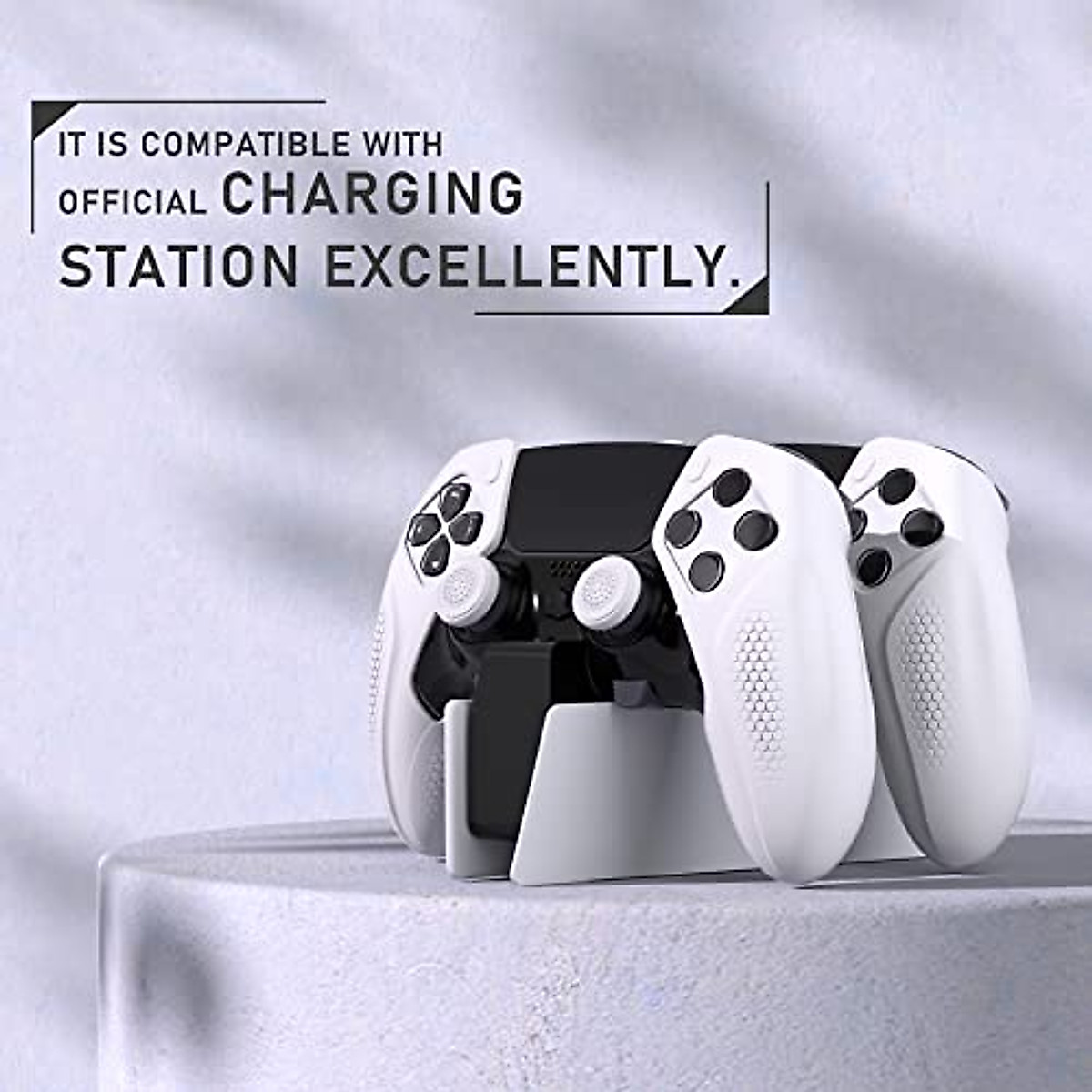 PlayVital Ninja Edition Anti-Slip Half-Covered Silicone Cover Skin for ps5 Edge Controller, Ergonomic Protector Soft Rubber Case for ps5 Edge Wireless Controller with Thumb Grip Caps - White