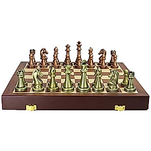 Auroal Chess Set, Large Metal Deluxe Chess, Chess Set for Adults Unique, Folding Wooden Chess Board, Educational Toys for Kids and Adults