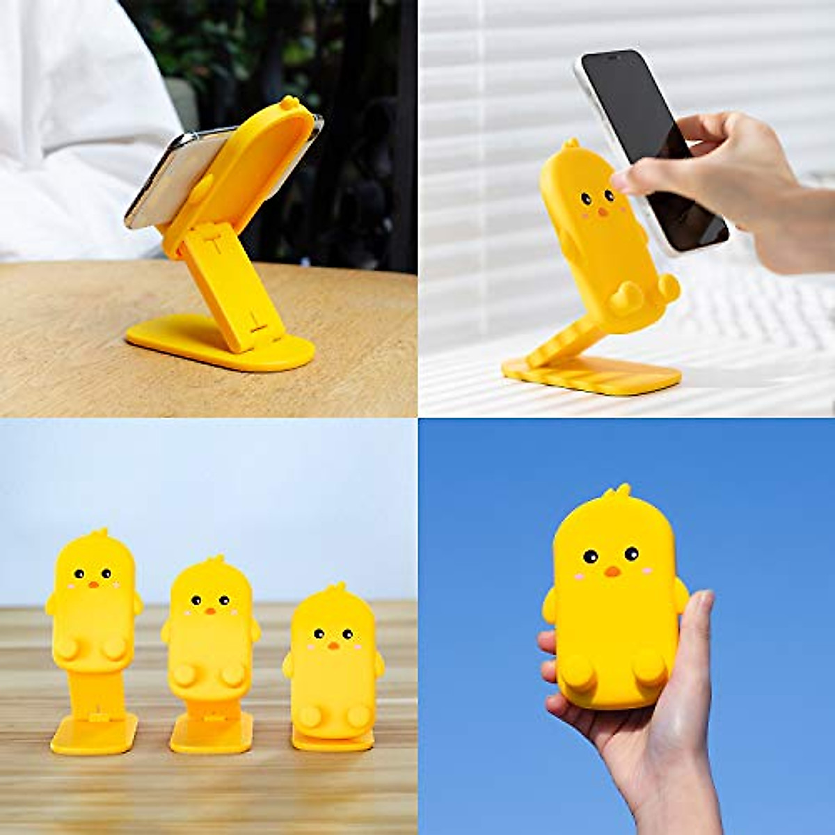 Anpdasi Cell Phone Stand , Fully Foldable, Adjustable Desktop Phone Holder Cradle Dock Compatible with Phone, iPad Mini, Tablets (4-10"), All Phones (Yellow Chick)