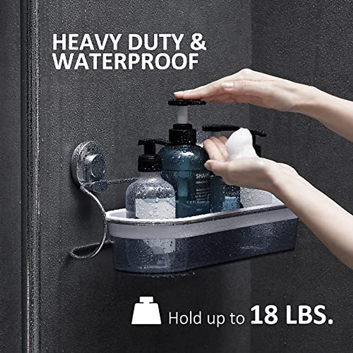 LEVERLOC Shower Caddy Suction Cup Set NO-Drilling Extended Chromed & Plastic Bathroom Caddy Shower Shelf Suction Basket Powerful Heavy Duty Waterproof Shower Organizer for Bathroom & Kitchen