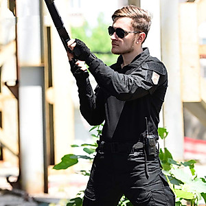 HARGLESMAN Military BDU Uniform Camo Airsoft Paintball Shirt and Pants Tactical Combat Practical Training Suit Work Shooting Hiking Fishing Hunting Outdoor Black L