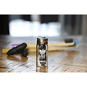 Organic Vegan Bamboo Charcoal Dental Floss in Reusable Glass Bottle | with Tea Tree and Peppermint Essential Oils | 100ft 33m Naturally Waxed | Eco-Friendly Zero Waste