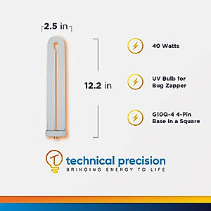 Technical Precision 40 Watt Replacement Bulb for Flowtron BF-150 for BK-80D, FC7600 and Wall Sconce Models Bug Zapper Bulb for 12 Inch Overall Length - 1 Pack