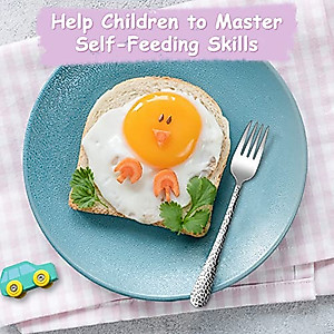 TeamFar Toddler Forks, Stainless Steel Toddler Utensil Silverware Baby Forks for Self Feeding at Home & Preschool, Healthy & Non Toxic, Mirror Polished & Hammered Handle, Dishwasher Safe, Set of 6