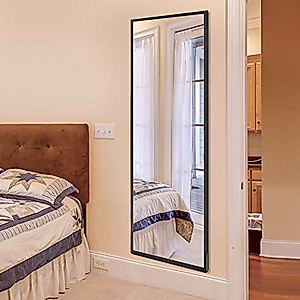 ZJIAH Full Length Mirror with Stand, 59" x 19.7" Rectangle Full Body Mirror Floor Mirror, Free Standing Dressing Mirror, Hanging/Wall-Mounted Mirror for Bedroom Living Room Locker Room, Black