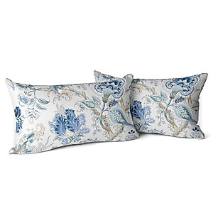 Snycler Chinoiserie Pillow Covers Set of 2 Blue and White Outdoor Pillows Flowers Throw Pillow Covers Cotton Square Cushion Cover Decor for Bedroom Couch Bed Living Room Sofa Chair 12"x20" C12