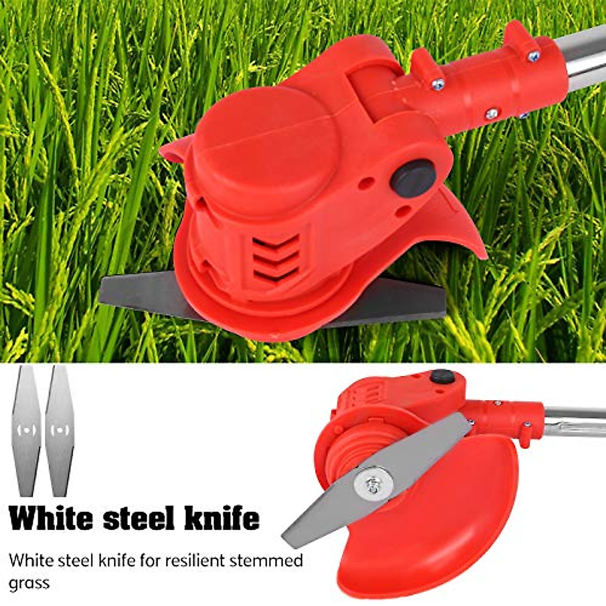 Cordless Grass Trimmer Weed Wacker, 3-in-1 Weed Eater String Trimmer with 3 Types Blades Li-Ion Battery Powered Height Adjustable Lawn Edger Brush Cutter for Home Garden, Lawn, Yard (Red)