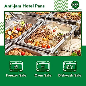 HECMAC 6 Pack Anti-Jam Hotel Pans, 1/2 Size 2 1/2 Inch Deep, NSF Commercial Stainless Steel Chafing Steam Table Pan, Catering Storage Metal Food Pan