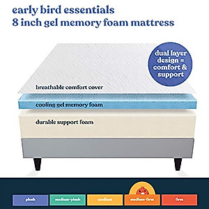 EARLY BIRD Essentials 8 Inch Gel Memory Foam Mattress, Full, Dual Layer Comfort