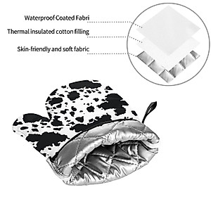Cow Print Oven Mitts and Pot Holders Set of 4 Washable Heat Resistant Kitchen Gloves Waterproof Oven Gloves and Hot Pads for Cooking Grilling BBQ Baking