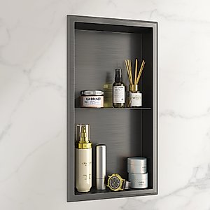 Agabok Shower Niche, 12" x 24" Black Stainless Steel Niche No Tile Needed, Two-Tier Wall Niche, Recessed Shower Shelf, Bathroom Niche for Storage