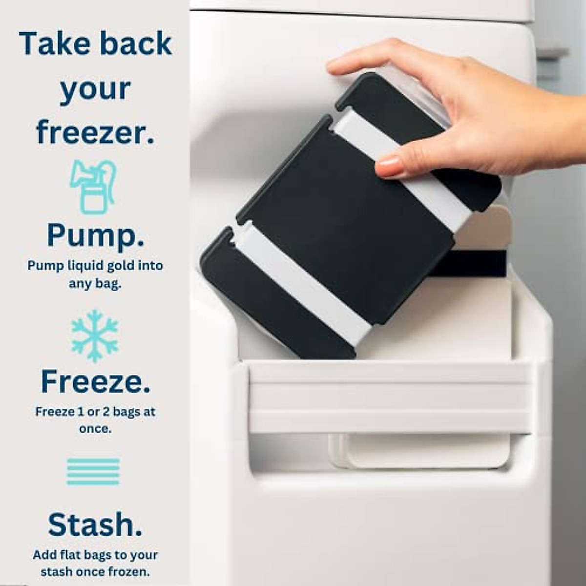 Freeze It Flat: Organizer for Freezer Storage of Breast Milk Bags. Use Compression to Reduce Leaks and Double Storage Capacity. (White Single by MAMMaway)