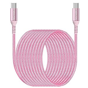 100W USB C to USB C Cable 15ft Long Pink,USBC to USBC,Awnuwuy (20V/5A) Type C PD Fast Charging Power Charging Cord Compatible with iPhone 15/15 Pro/15 Plus/15 Pro Max,iPad Pro, Samsung S23 S22,MacBook
