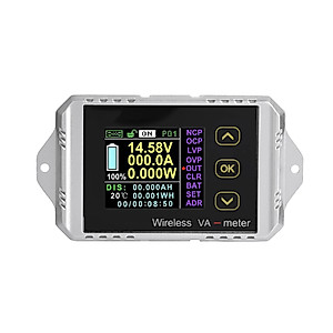 Wireless Voltmeter DC Ammeter, Multi-Function DC Meter Wireless Color LCD Screen DC Voltage Ammeter Power Meter Watt Tester (VAT-4300)