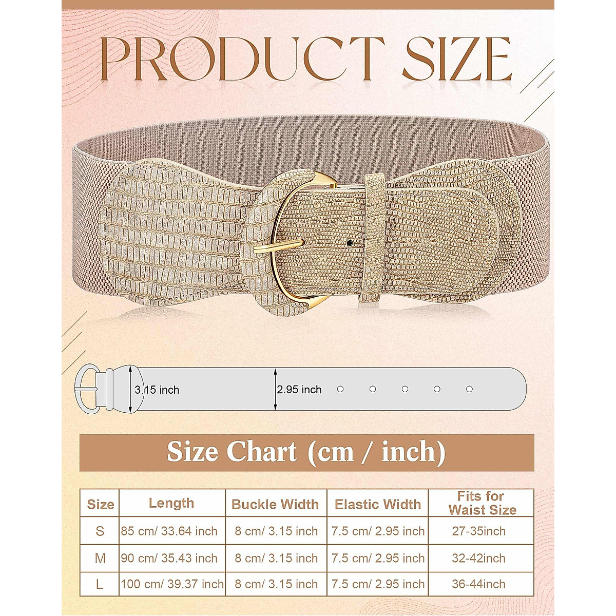 SATINIOR 3 Pieces Women Wide Belt for Dress Women Dress Belt Stretchy Cinch Leather Elastic Belt for Ladies Dress Decoration (Black, Khaki, Beige with Gold Buckle,S)