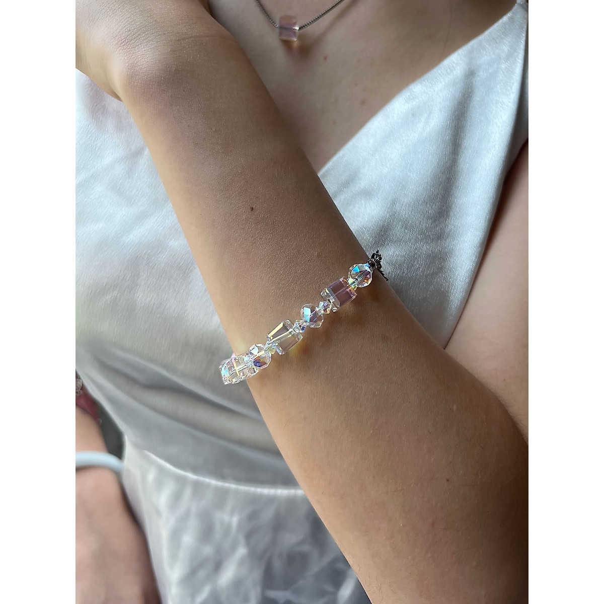 Txibikn 4 Pieces Fashion Colorful Starlight Crystal Rhinstone Pendant Necklace Earring Bracelet Jewelry Set for Women Lady Wedding Birthday Party