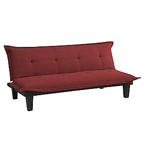 DHP Lodge Convertible Futon Couch Bed with Microfiber Upholstery and Wood Legs, Red
