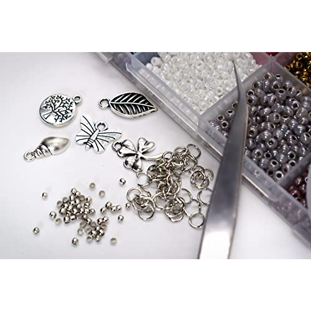 Bead Bracelet Kit - DIY Jewelry Making with Multi-Colored Glass Beads (24 Colors, 200 Pieces Each) and String in Classic Container