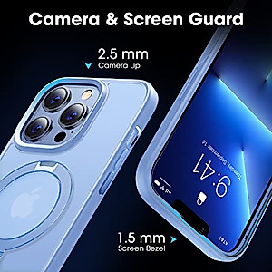 CASEKOO for iPhone 13 Pro Max Case with Magnetic Invisible Stand [Military Drop Protection] [Compatible with MagSafe] Shockproof Slim Translucent Matte Phone Cases for Men Women 6.7 Inch 2021, Blue